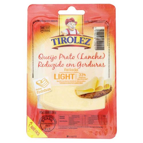 QUEIJO PRATO LIGHT TIROLEZ 150G - redemix