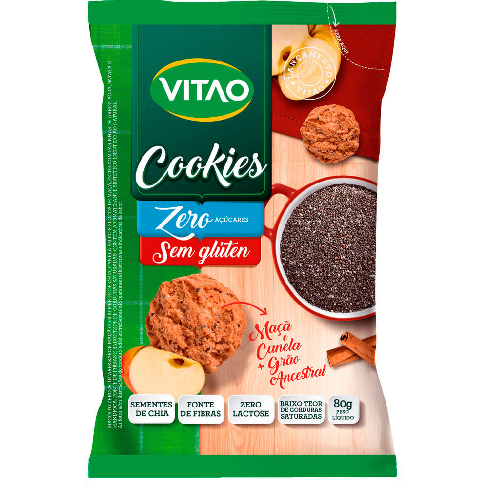 BISCOITO COOKIES INTEGRAL SEM GLUTEN VITAO MACA CANELA E CHIA 80G - redemix