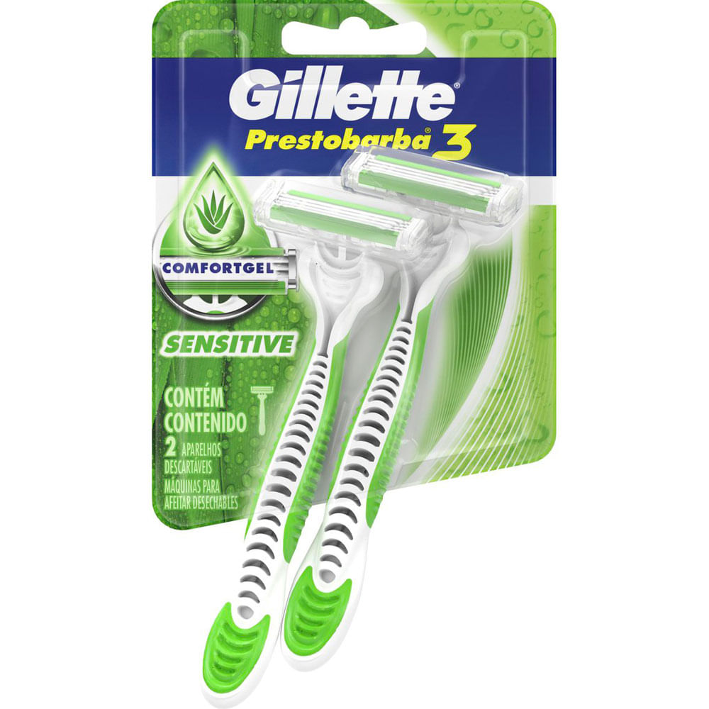 GILLETTE PRESTOBARBA 3 SENSITIVE COMFORTGEL BARBEADOR DESCARTÁVEL 2 ...