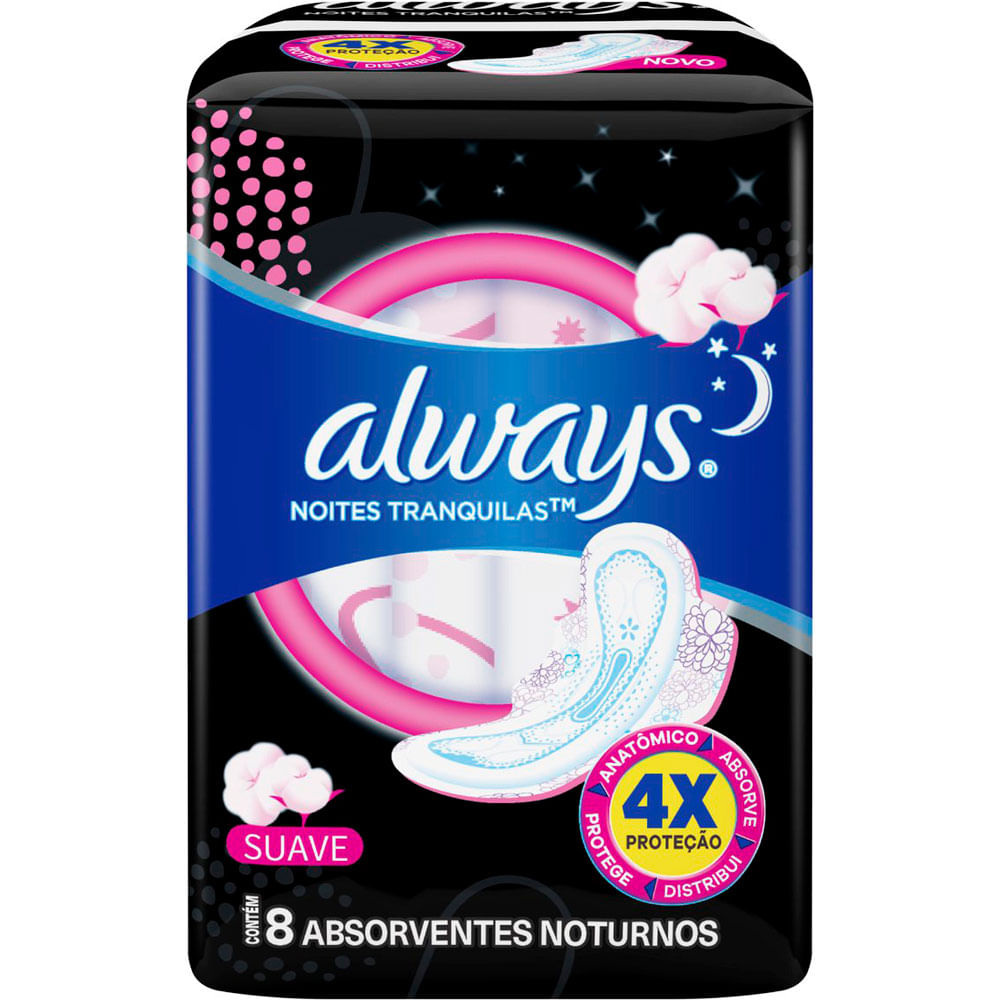 ABSORVENTE ALWAYS NOITE TRANQUILA COM ABAS SUAVE 85 UNIDADES - redemix