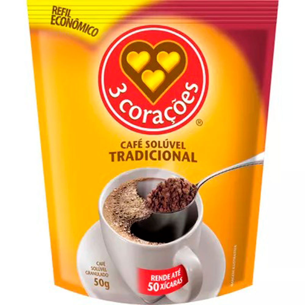 CAFÉ SOLÚVEL 3 CORAÇÕES TRADICIONAL SACHÊ 50G - redemix