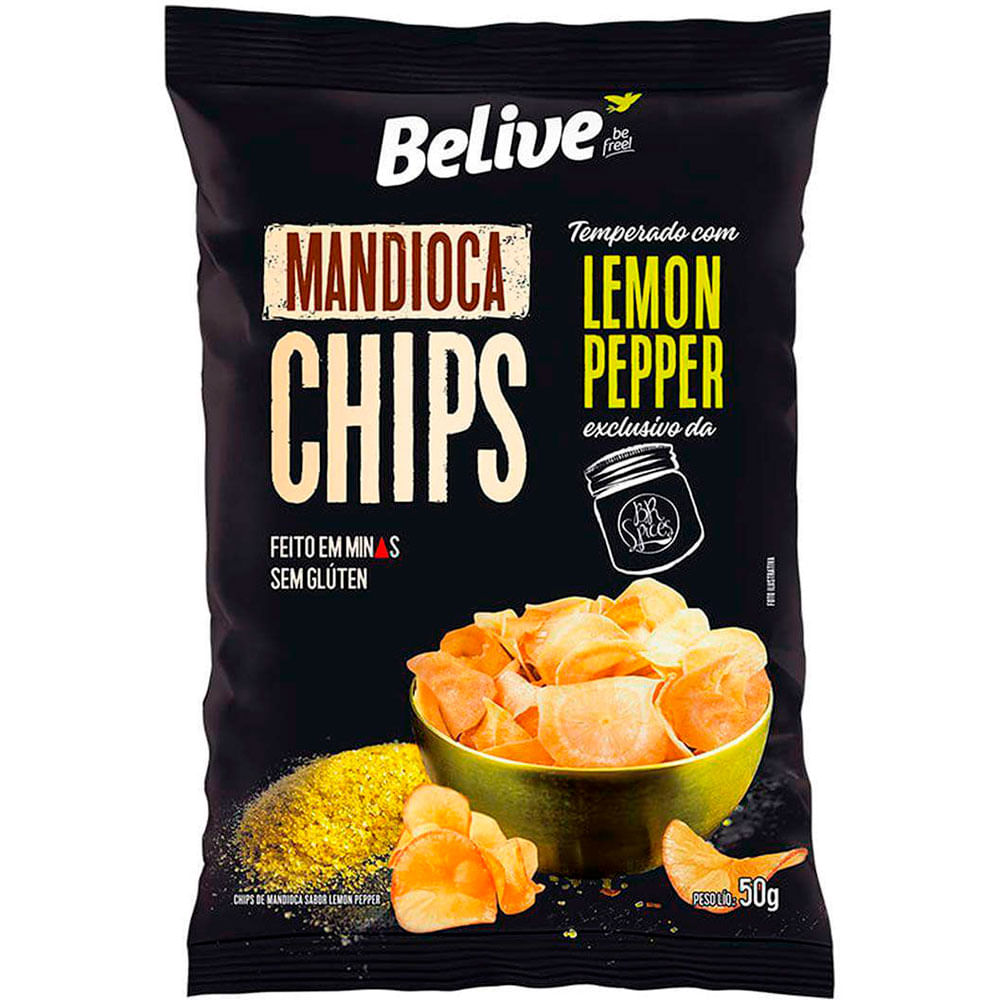 CHIPS MANDIOCA BELIVE LEMON PEPPER 50G - redemix