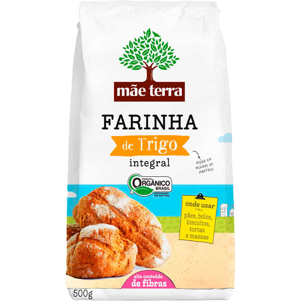 FARINHA DE TRIGO INTEGRAL ORGÂNICA MÃE TERRA 500G - redemix