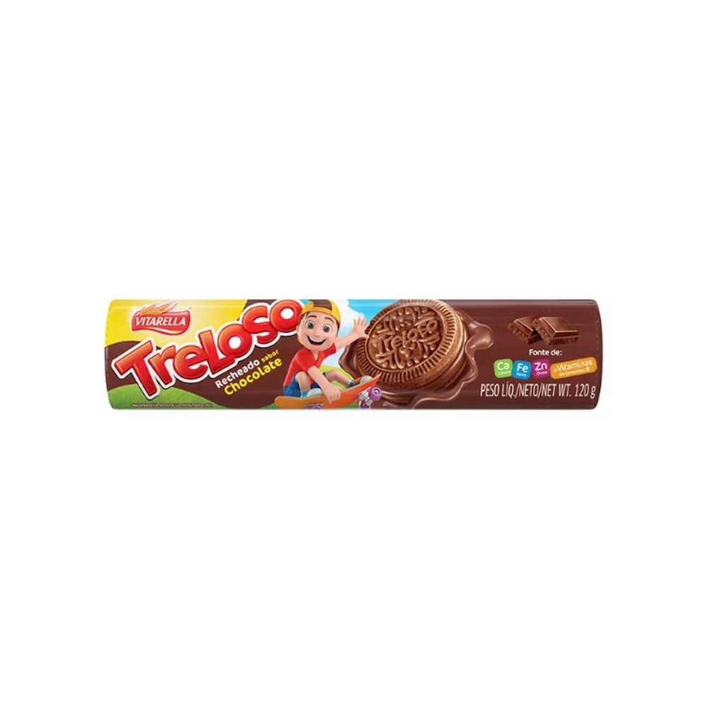 BISCOITO RECHEADO TRELOSO CHOCOLATE 120G - redemix