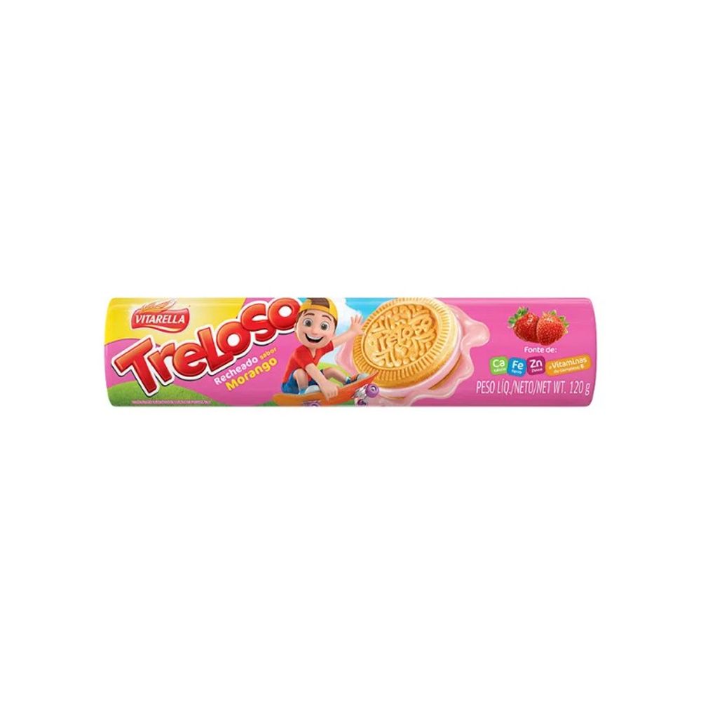 BISCOITO RECHEADO TRELOSO MORANGO 120G - redemix