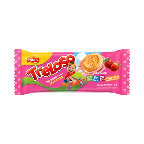 BISCOITO RECHEADO TRELOSO MORANGO 37G - redemix