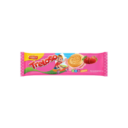 BISCOITO RECHEADO TRELOSO MORANGO 74G - redemix
