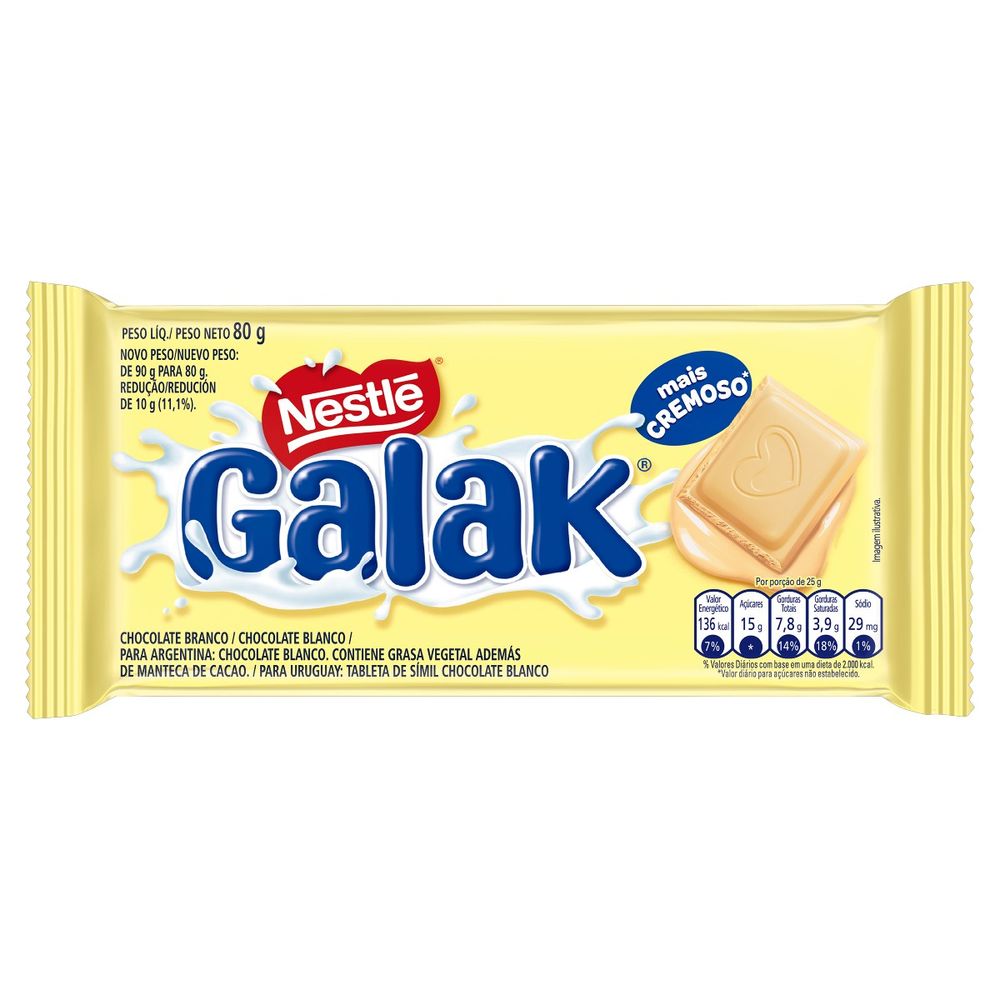 CHOCOLATE BRANCO NESTLE GALAK 80G - redemix