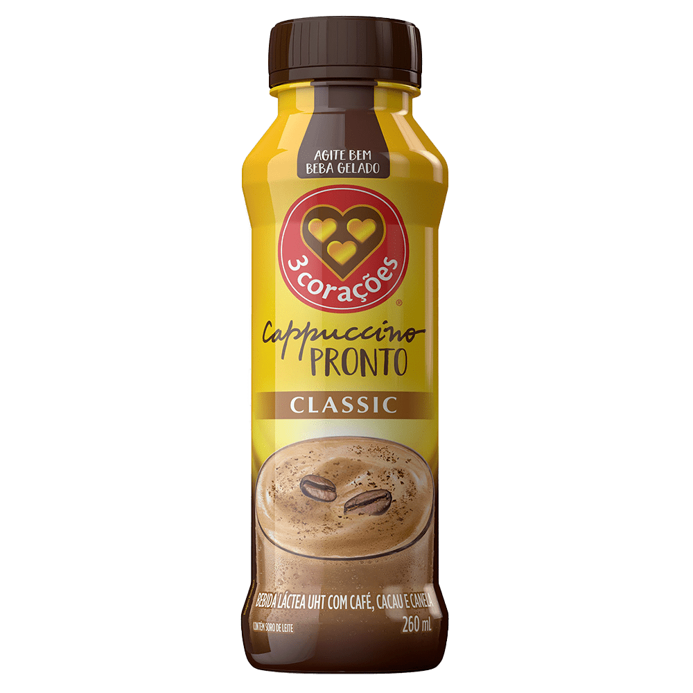 BEBIDA LÁCTEA CAPPUCCINO 3 CORAÇÕES PRONTO CLASSIC 260ML - redemix