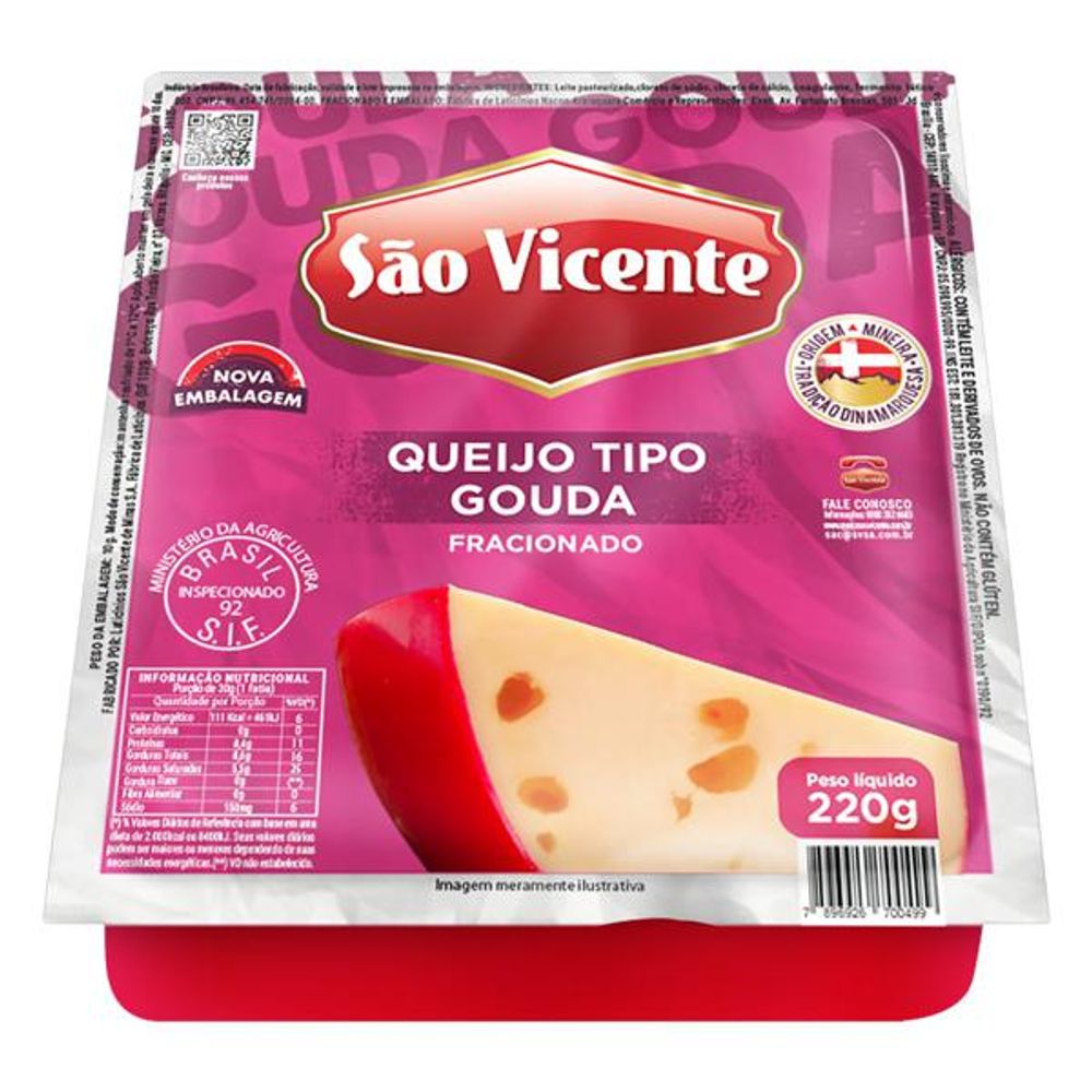QJO GOUDA SAO VICENTE PECA 1 UNIDADE 220G - redemix
