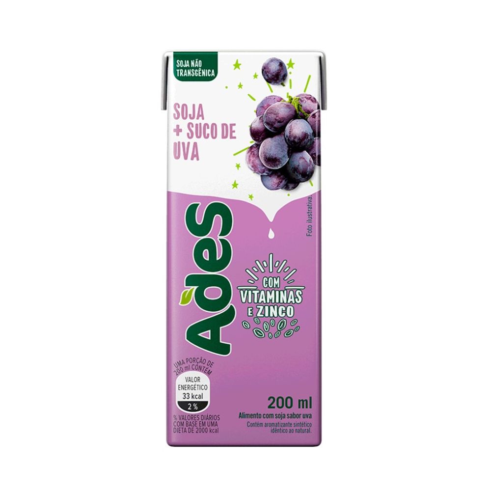 SUCO SOJA ADES UVA 200ML - redemix