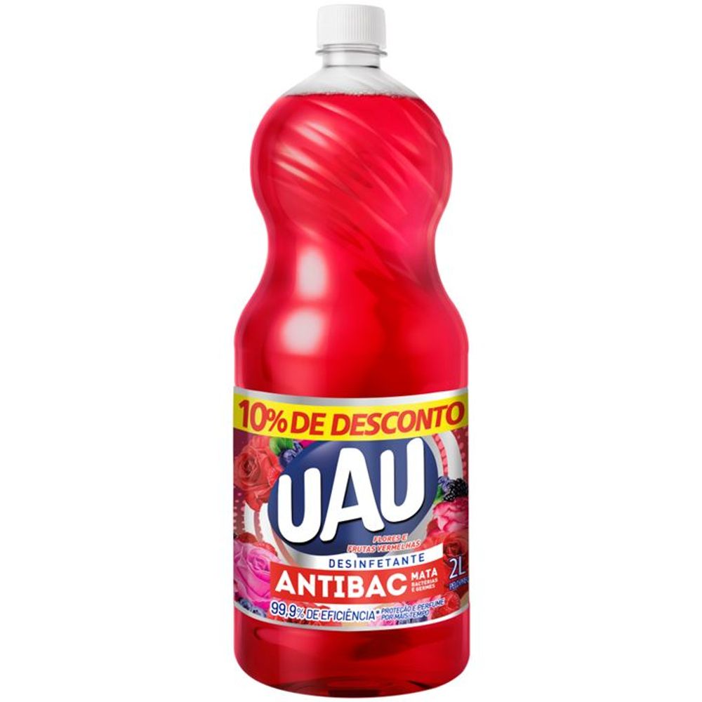DESINFETANTE UAU ANTIBACTERIANO FRUTAS VERMELHAS LEVE 2L PAGUE 1 8L - redemix