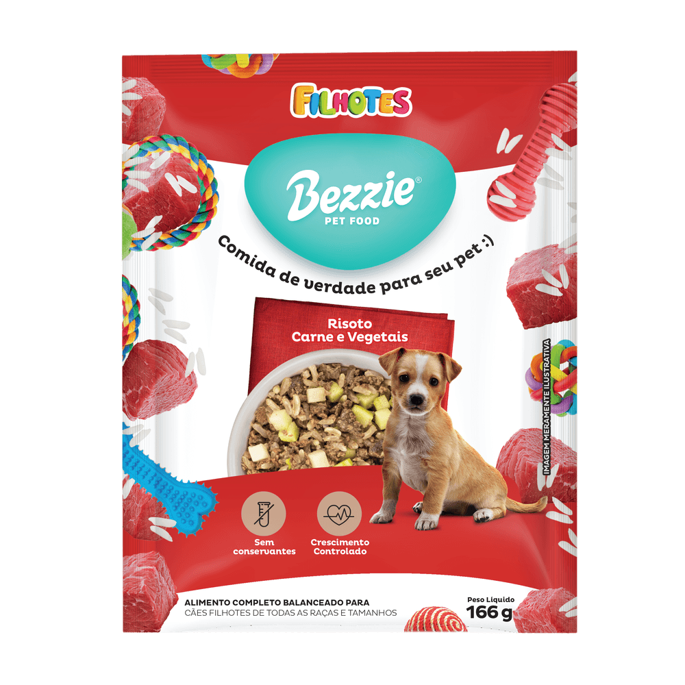 RISOTO CAES FILHOTES BEZZIE CARNE VEGETAIS 166G - redemix