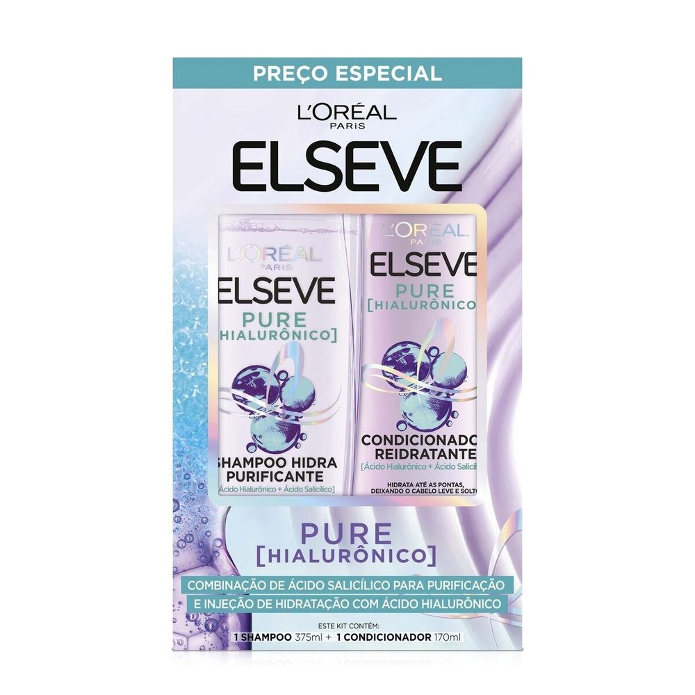 KIT SHAMPOO 375ML CONDICIONADO 170ML ELSEVE HIALURONICO PURE - redemix
