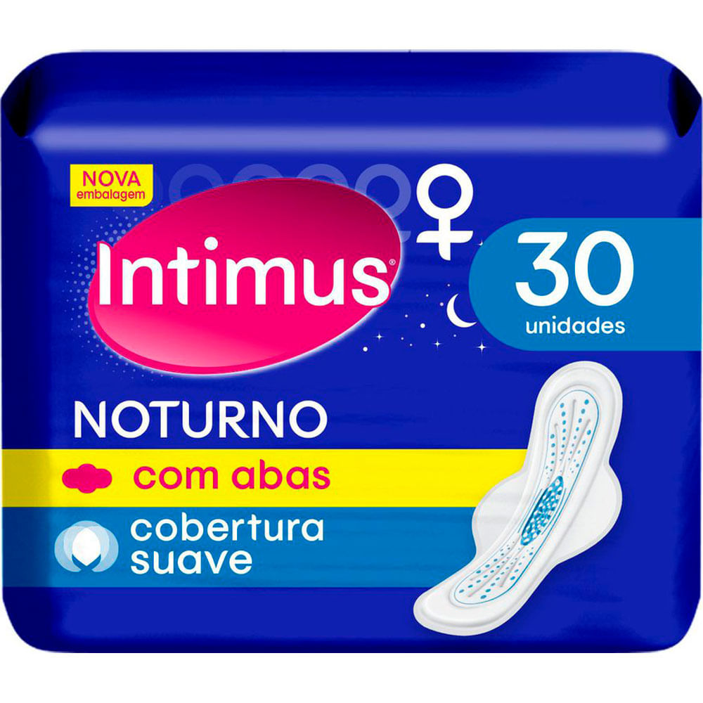ABSORVENTE INTIMUS NOTURNO COBERTURA SUAVE COM ABAS 30 UNIDADES - redemix