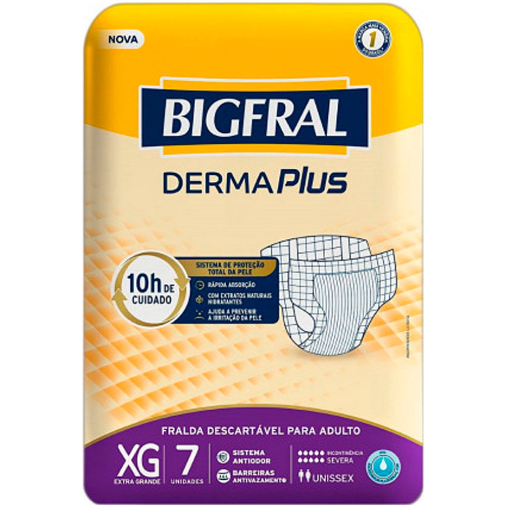 FRALDA GERIATRICA BIGFRAL DERMA PLUS XG 7 UNIDADES - redemix
