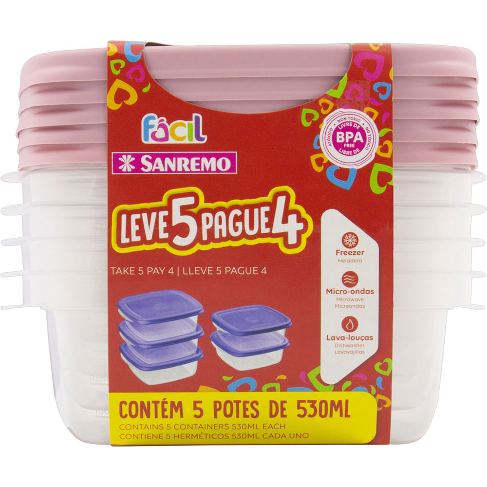 CONJUNTO POTE PLASTICO SANREMO LEVE 5 PAGUE 4 530ML - redemix