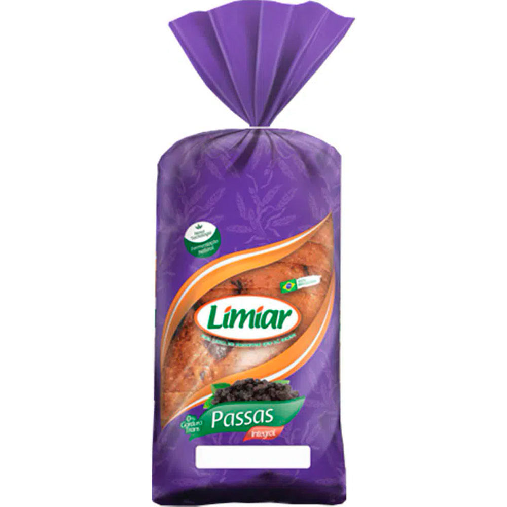 PÃO INTEGRAL PASSAS FIBRAS LIMIAR 400G - redemix