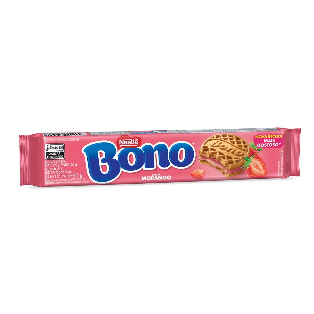 BISCOITO RECHEADO BONO MORANGO 90G - redemix