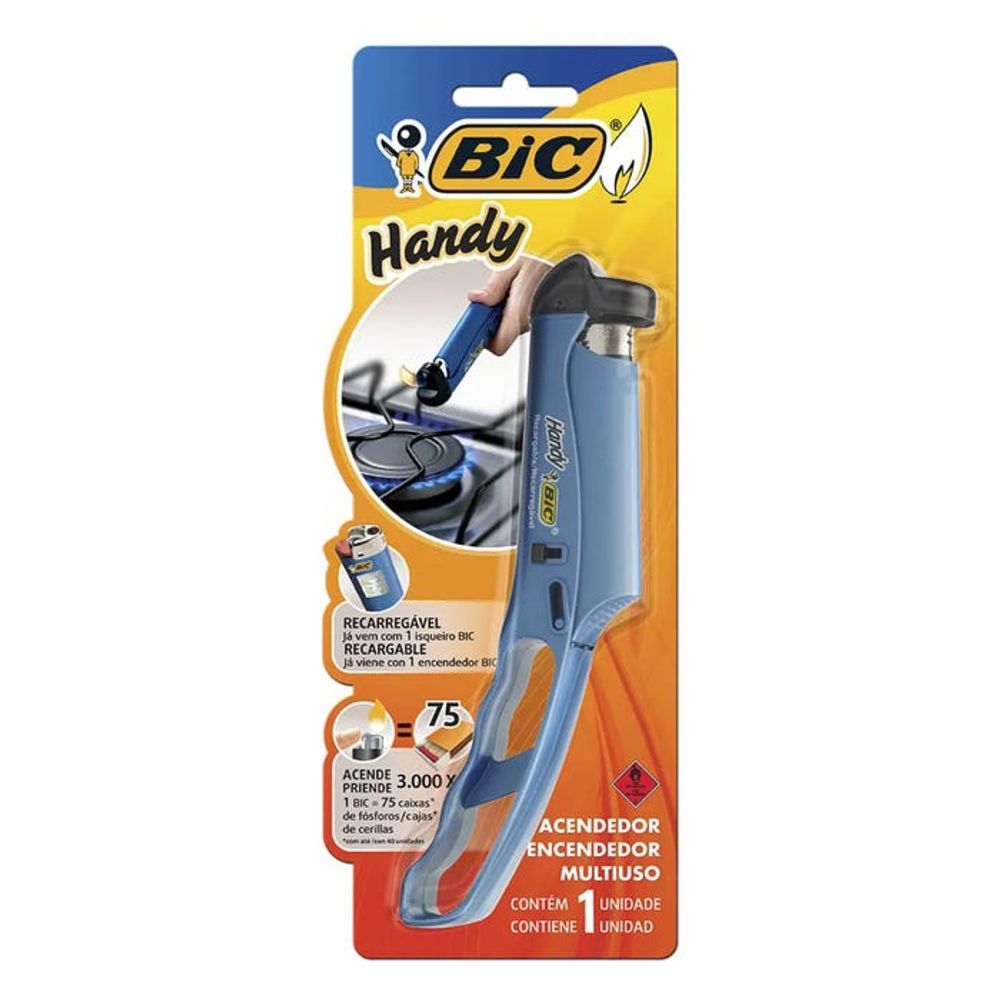 ACENDEDOR HAND BIC AZUL COM ISQUEIRO BIC - redemix
