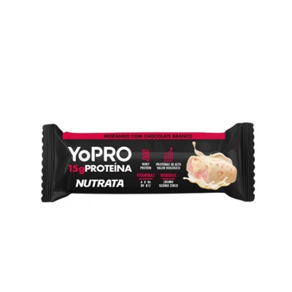 BARRA DE PROTEINA YOPRO NUTRATA CHOCOLATE BRANCO COM MORANGO 55G - redemix