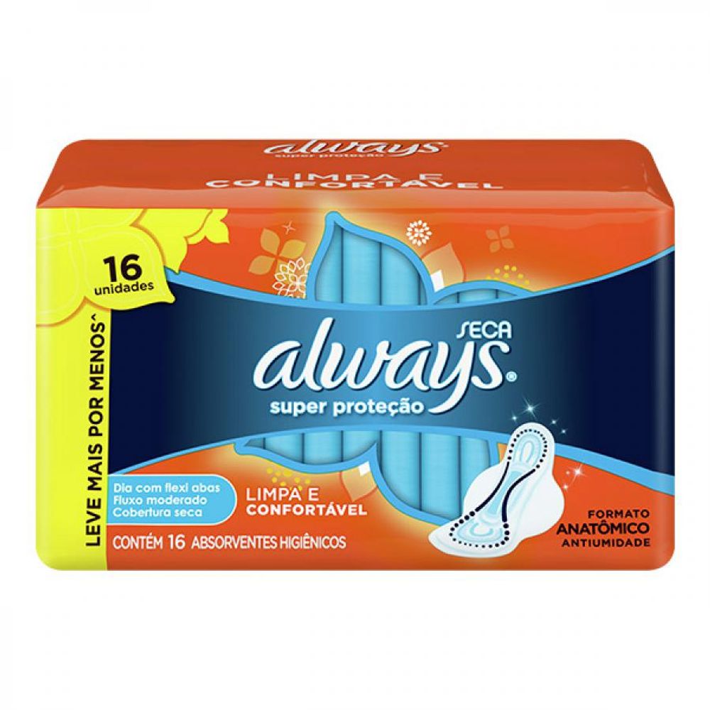 ABSORVENTE ALWAYS SUPER PROTEÇÃO SECA C/ABAS 16UN - redemix