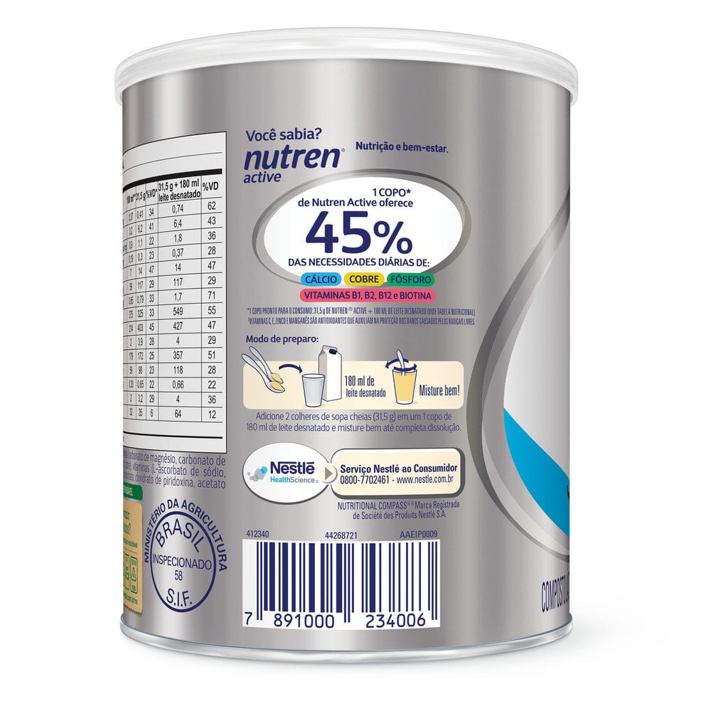 SUPLEMENTO ALIMENTAR NUTREN ACTIVE BAUNILHA 400G - redemix