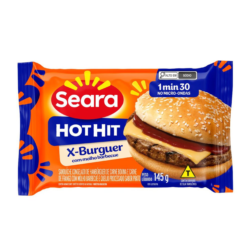 SANDUÍCHE HOT HIT X BURGUER COM MOLHO BARBECUE SEARA 145G - redemix